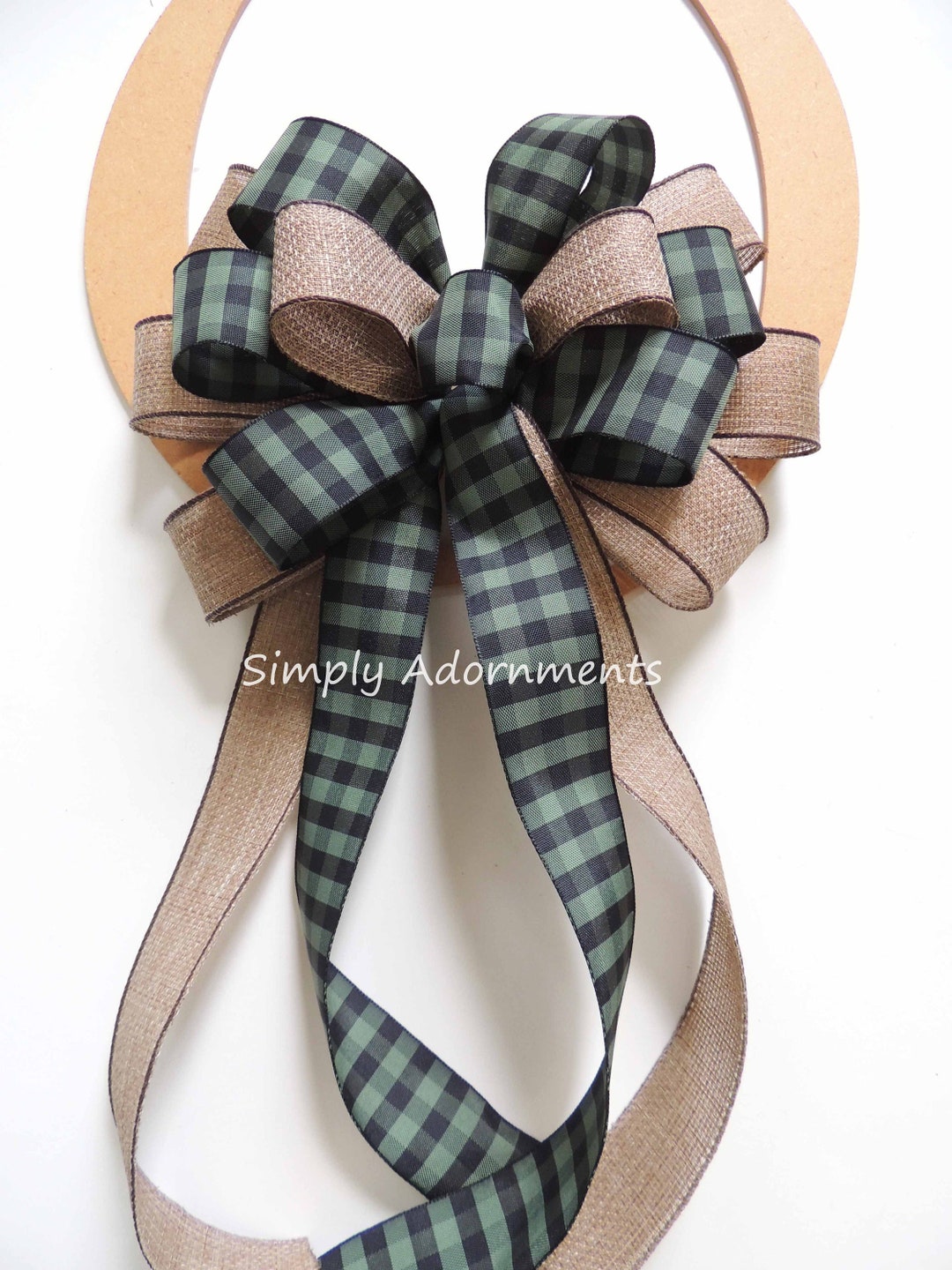 Burlap Green Buffalo Check Bow, Farmhouse Green Check Wreath Bow ...