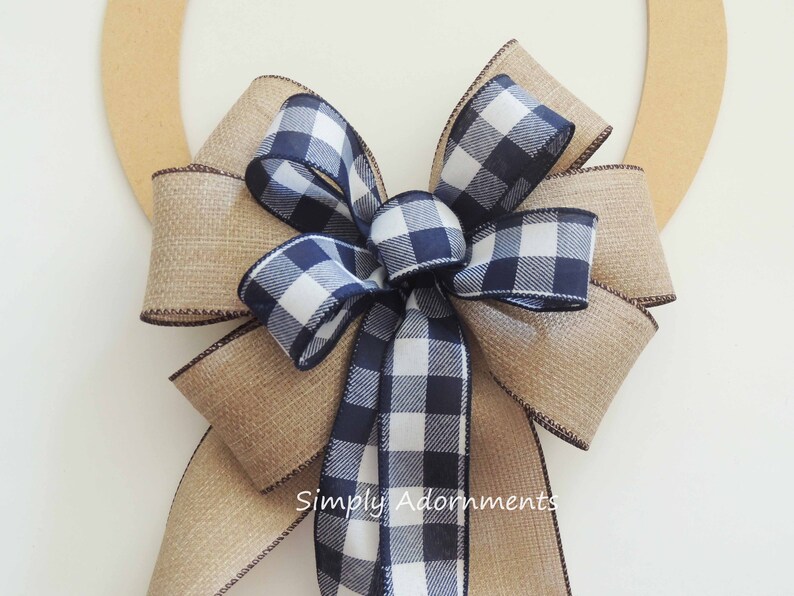 Farmhouse Style Navy Buffalo Plaid Check Bow Faux Burlap Navy - Etsy