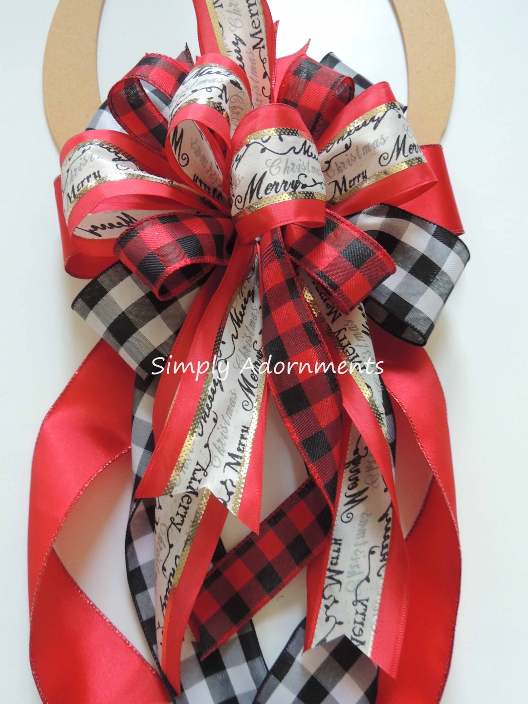 Red Black Check Christmas Tree Bow, Christmas Scripts Bow, Red Black ...