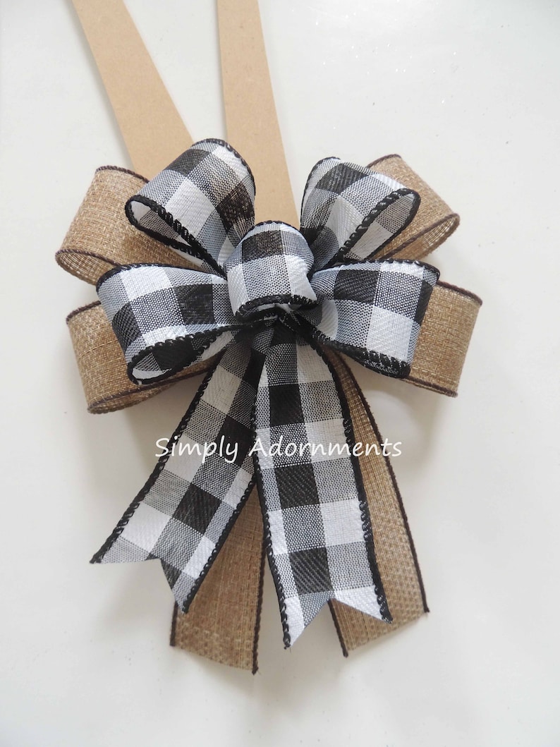 Farmhouse Navy Buffalo Check Gift Bow, Burlap Navy Check Door Bow ...
