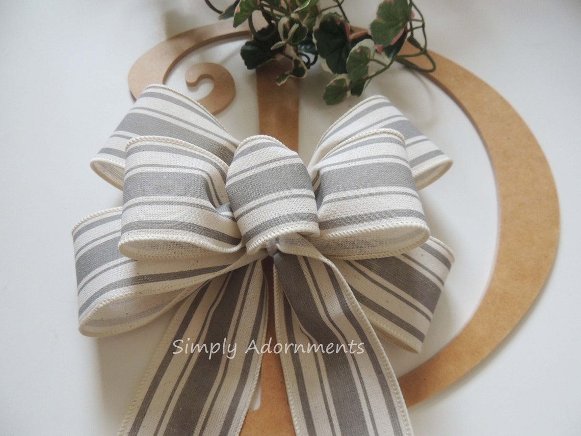 Grey Cream Farm Bow, French Country Bow, Farmhouse Wreath Bows, Rustic ...