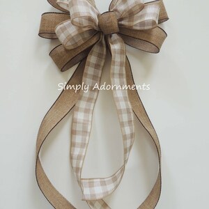 Vintage Burlap Tan Check Bow, Farmhouse Tan Check Bows Rustic Burlap ...