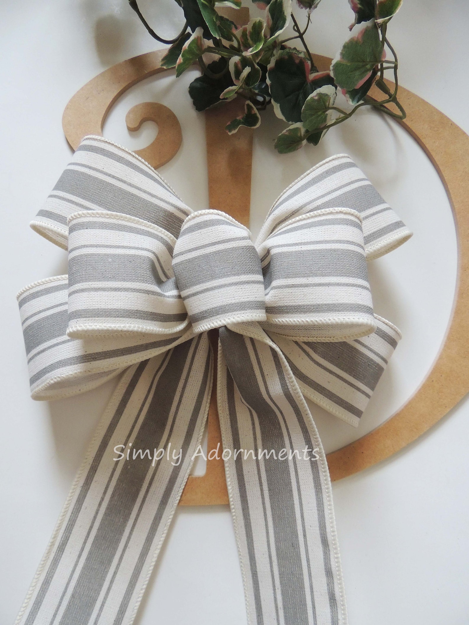 Grey Cream Farm Bow French Country Bow Farmhouse Wreath | Etsy