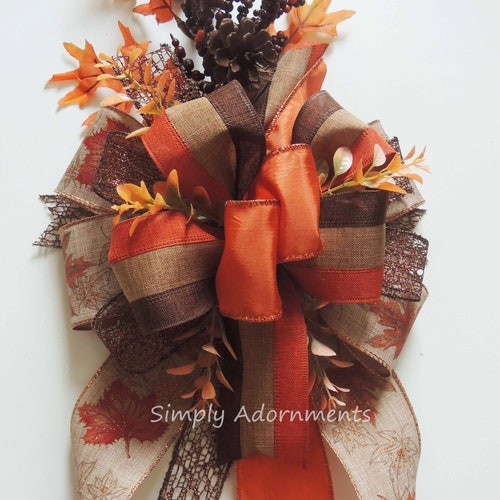 Autumn Lantern Bow Thanksgiving Wreath Bow Maple Leaves Etsy