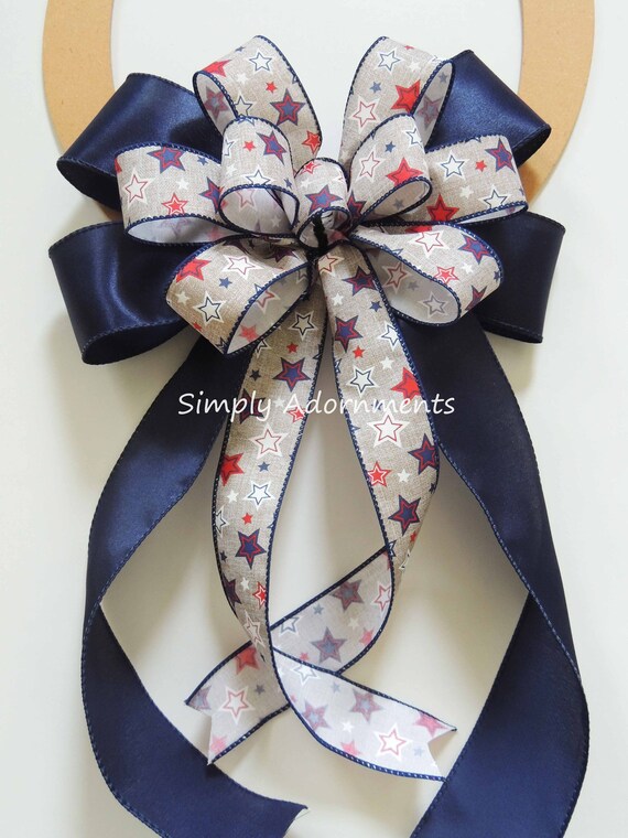 Navy Patriotic Stars bow, Red blue Patriotic Stars Bow, July 4th bow ...