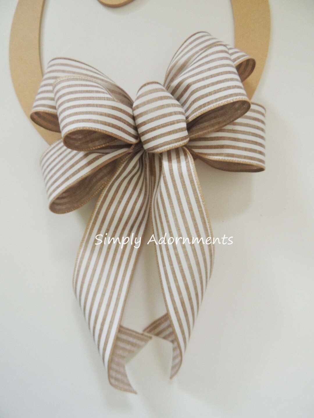 Beige & White Striped Bow, Farmhouse Style Bow, Beige Striped Wreath ...