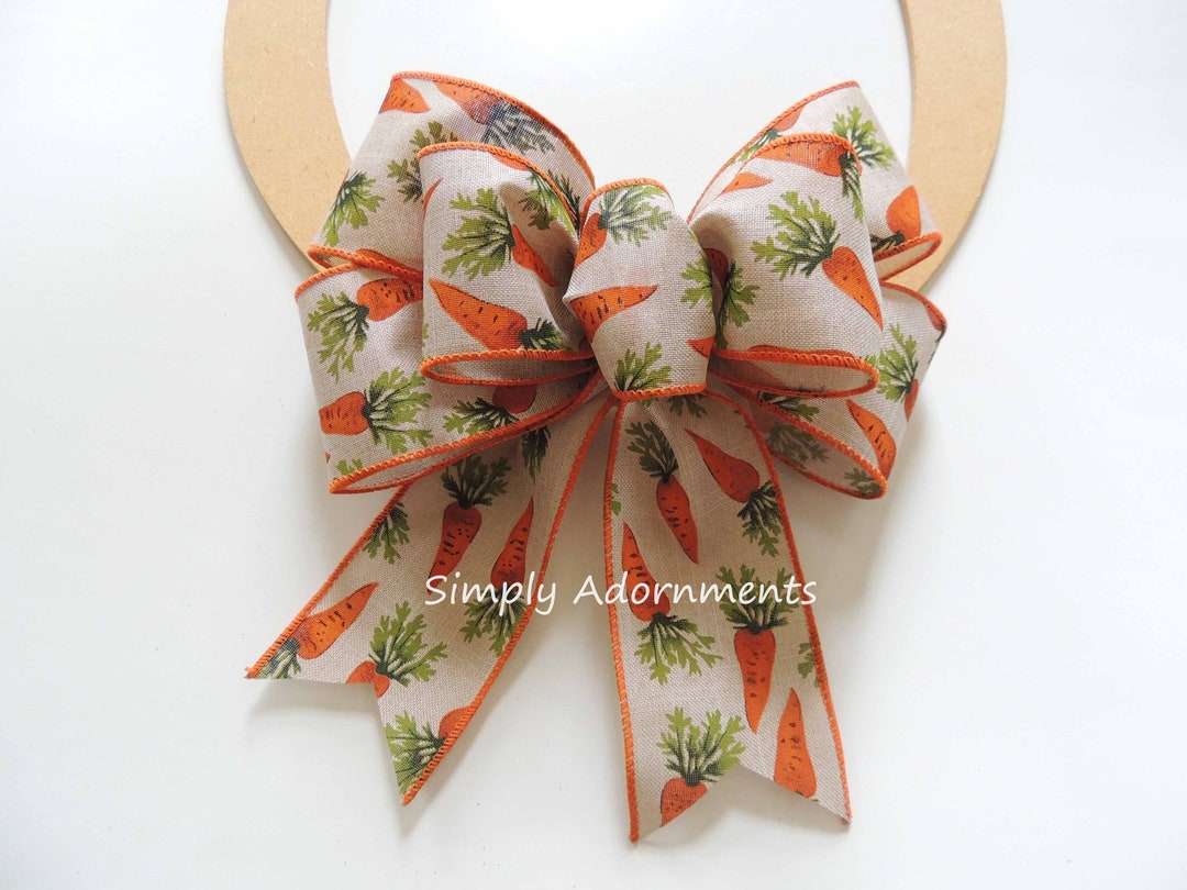 Farmhouse Easter Bow, Carrot Easter Wreath Bow, Rustic Tan Orange Carrot Bow, Carrot Door Hanger ...