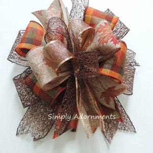 Funky Fall Plaid Bow, Fall Lantern Bow, Thanksgiving Wreath Bow, Maple ...