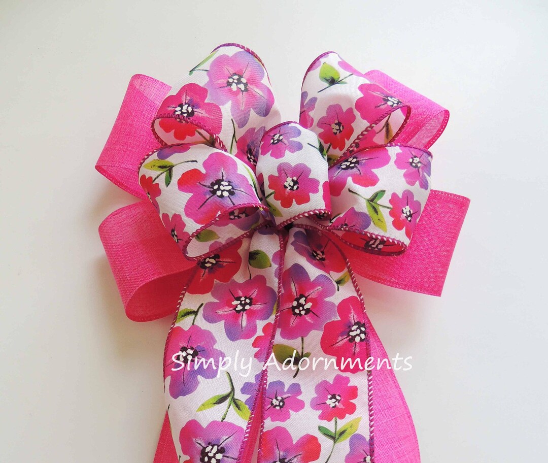 Spring Flowers Bow, Pink Floral Door Bow, Spring Flowers Wreath Bow ...