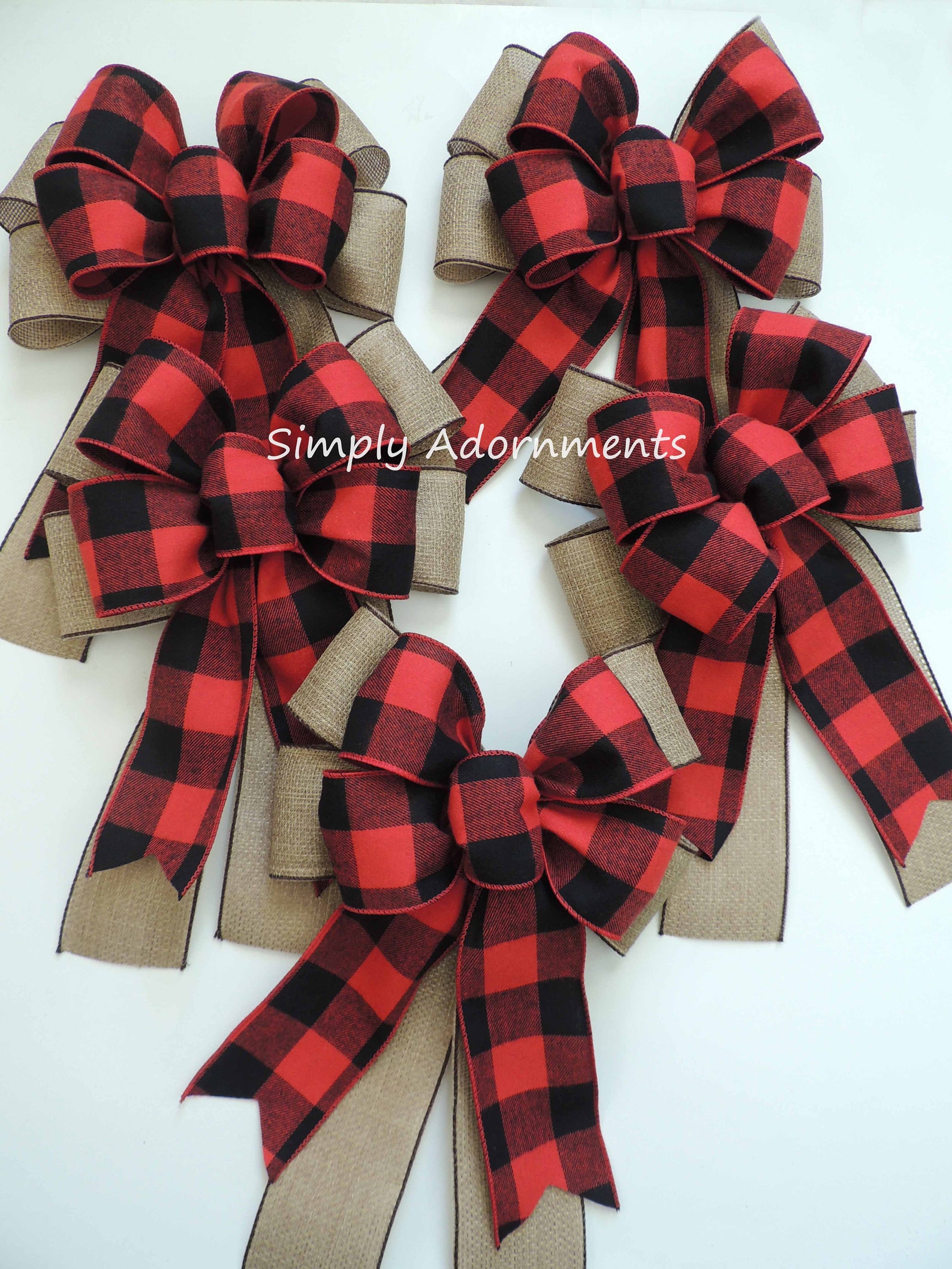 Farmhouse Red Black Check Bow Christmas Red Black Buffalo - Etsy