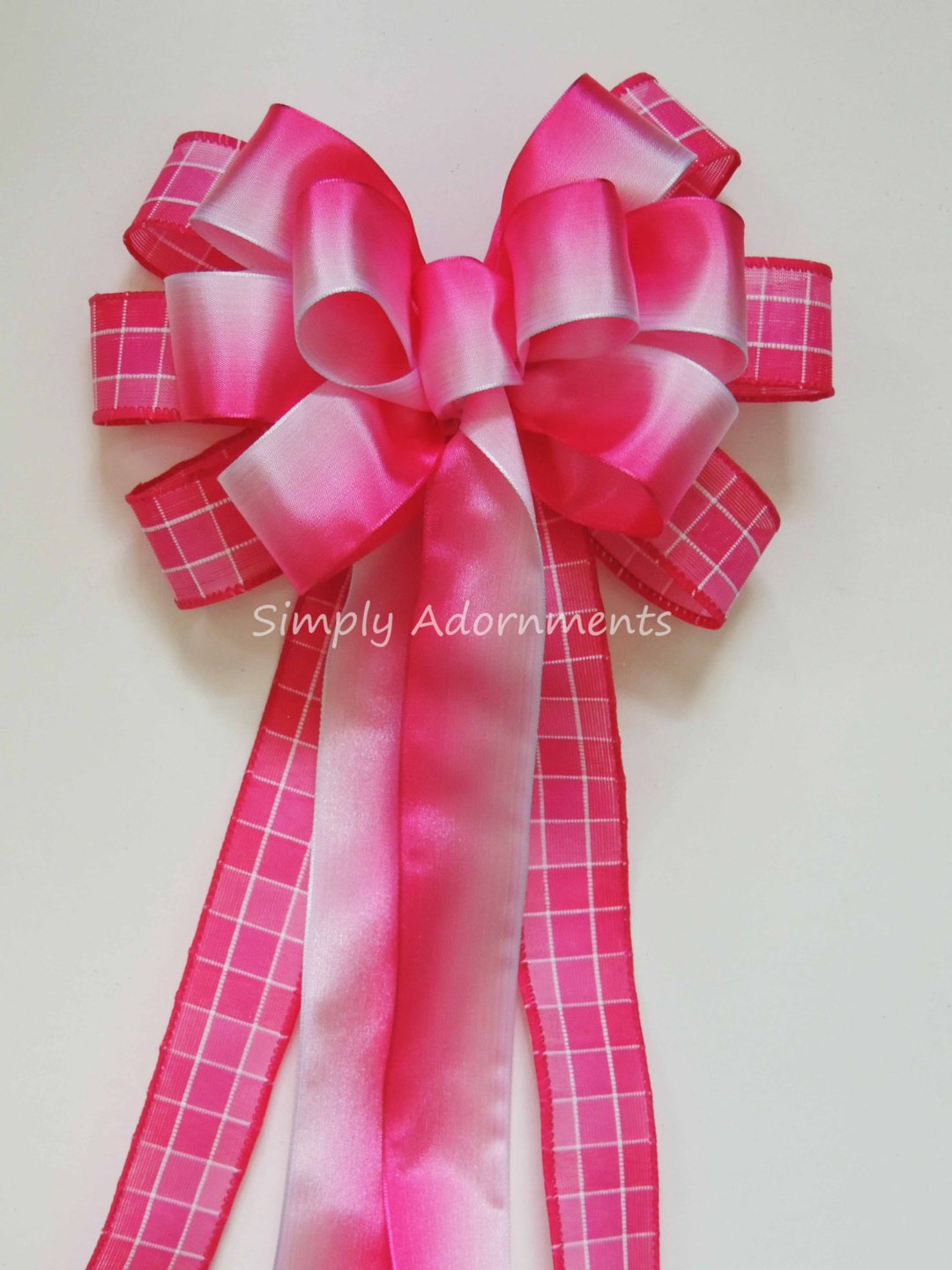 Fuchsia Pink Bow, Pink Pew Bow, Pink Door Bow, Wreath Bow, Pink Ombre ...
