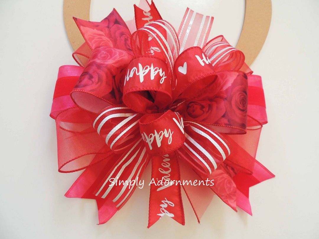 Red Rose Bow, Red Valentine Wreath Bow, Valentine Lantern Swag Bow ...