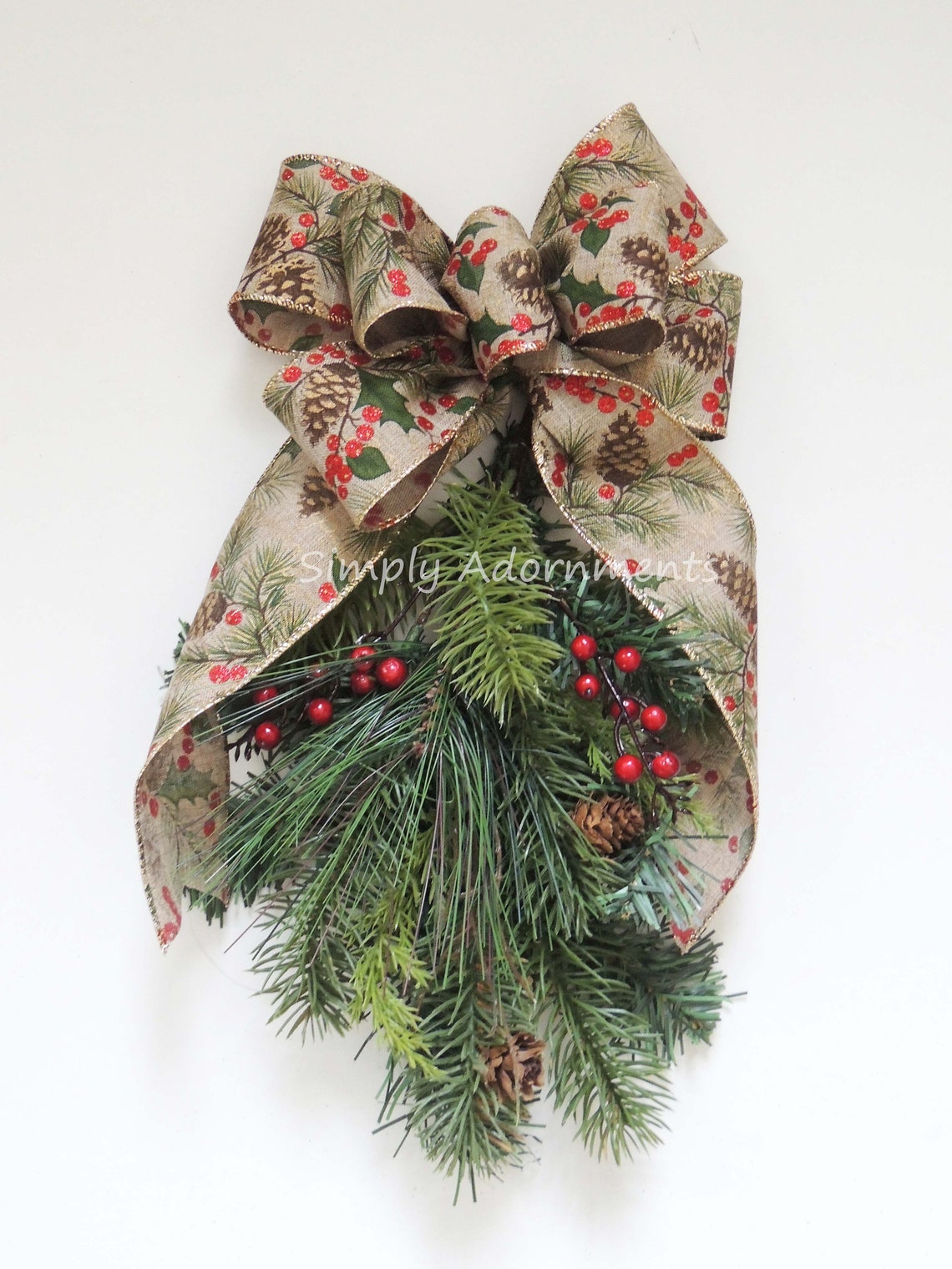 Rustic Berries Christmas Bow Burlap Country Bow Lantern Bow | Etsy