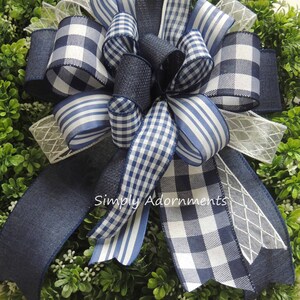 Farmhouse Navy Buffalo Check Bow, Navy White Check Bow, Navy White Door ...