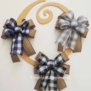 Farmhouse Navy Buffalo Check Gift Bow, Burlap Navy Check Door Bow ...