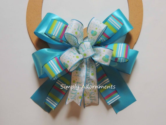 Blue Green Happy Birthday Bow, Blue Baby Birthday Bow, Blue Birthday ...