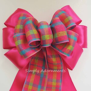 Lime Pink Spring Plaid Bow, Green Spring Wreath Bow, Plaid Wedding ...