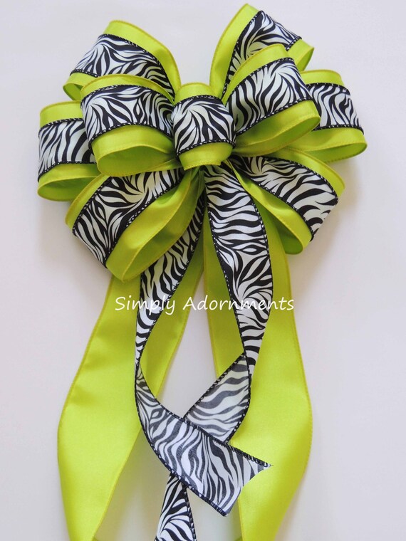 Yellow Green Zebra Bow, Chartreuse Green Zebra door bow, Zebra Birthday ...