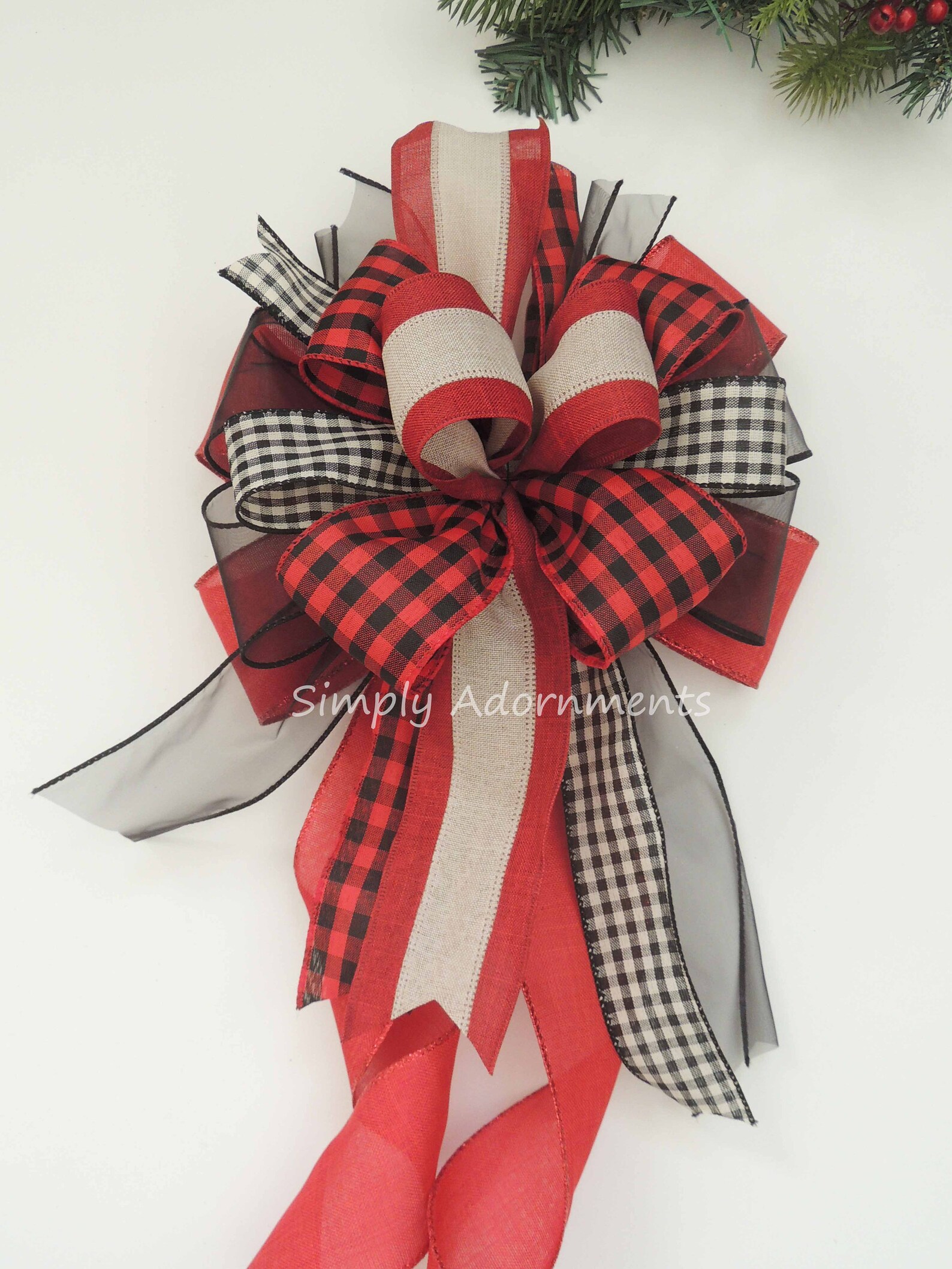 Farmhouse Christmas Bow Farmhouse Red Black Check Bow Red - Etsy