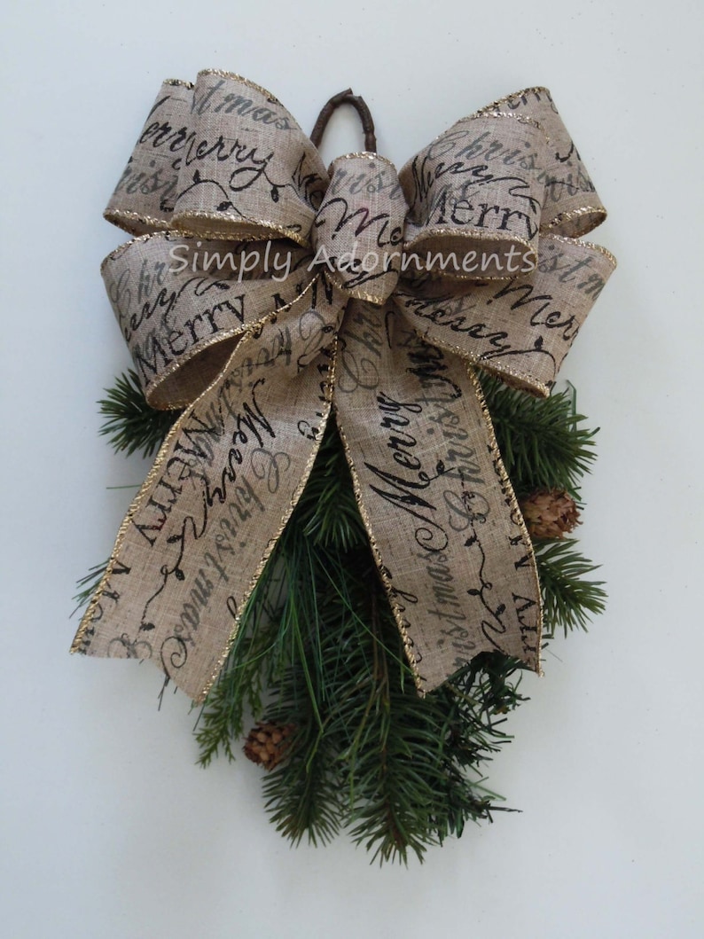 Rustic Burlap Christmas Bow Christmas Holidays Script Burlap - Etsy