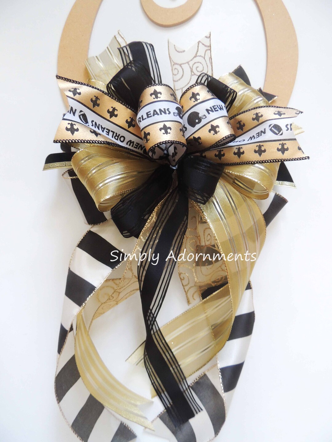 New Orleans Saints Wreath Bow, Saints Footballs Door Bow, New Orleans ...