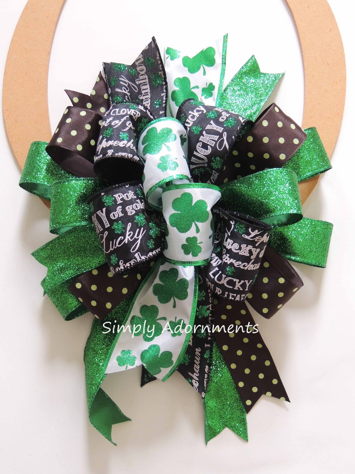 St Patrick's Day Bow, St Patrick Clover Wreath Bow, Kelly Shamrock Door ...