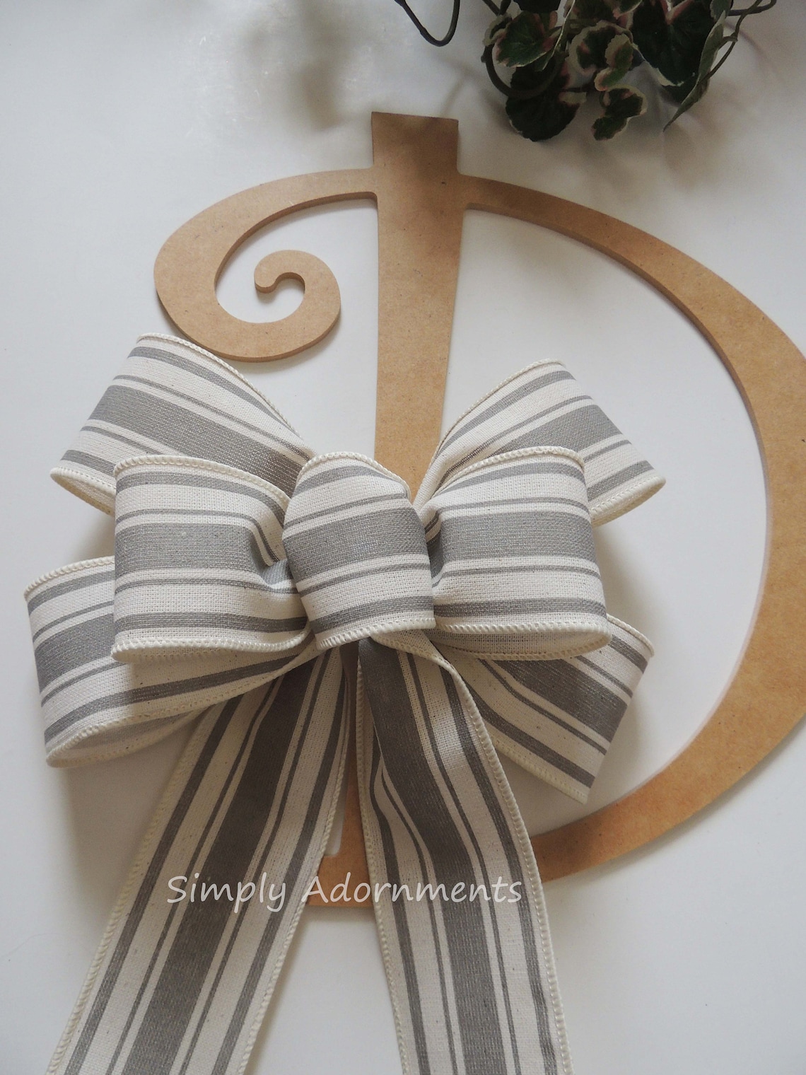 Grey Cream Farm Bow, French Country Bow, Farmhouse Wreath Bows, Rustic ...