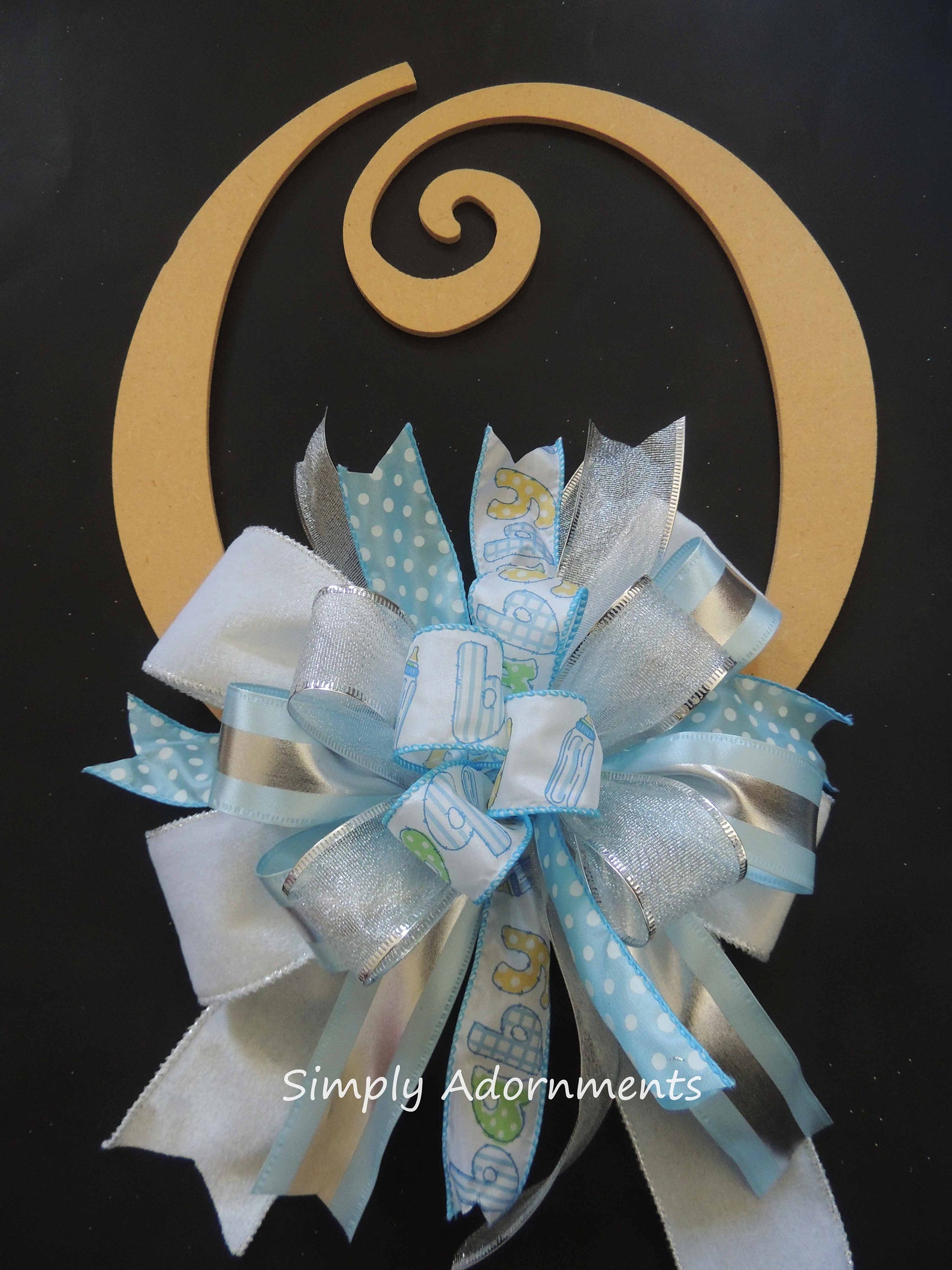 Blue Baby Shower Bow Baby Boy Gift Bow Blue Silver Baby - Etsy