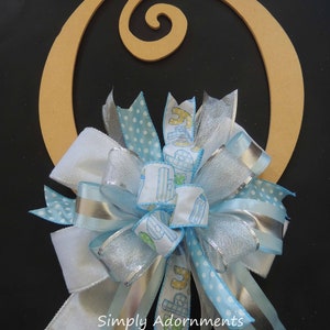 Blue Baby Shower Bow, Baby Boy Gift Bow, Blue Silver Baby Shower Bow ...
