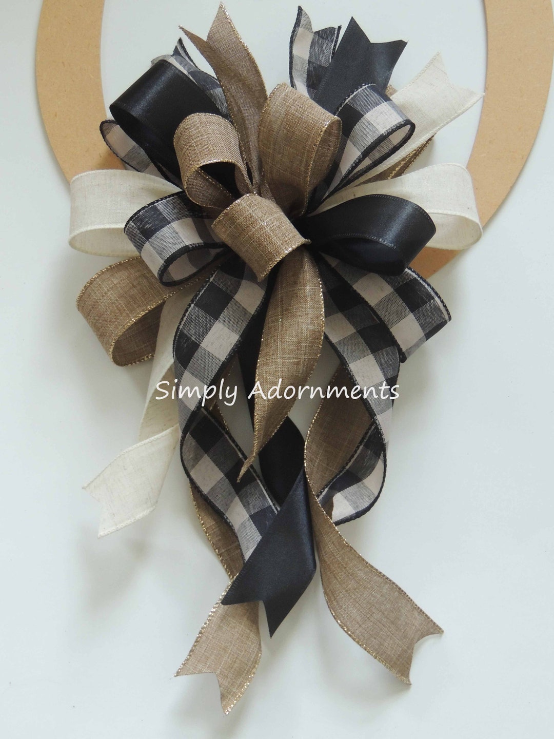 Black Check Bow, Farmhouse Bow, Everyday Farmhouse Bow, Elegant Wreath ...