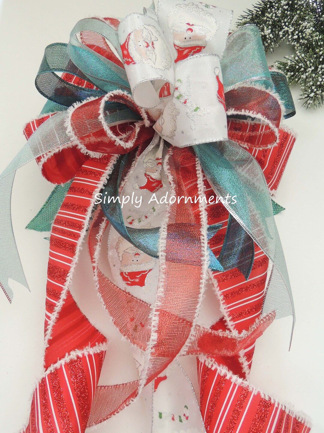 Red Teal Santa Christmas Bow, Tree Topper Bow, Christmas Santa Claus ...