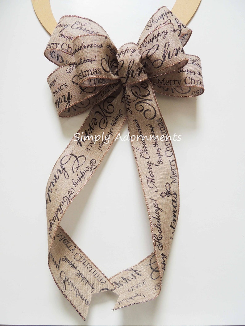 Rustic Burlap Farmhouse Christmas Bow, Christmas Holidays Script Burlap ...