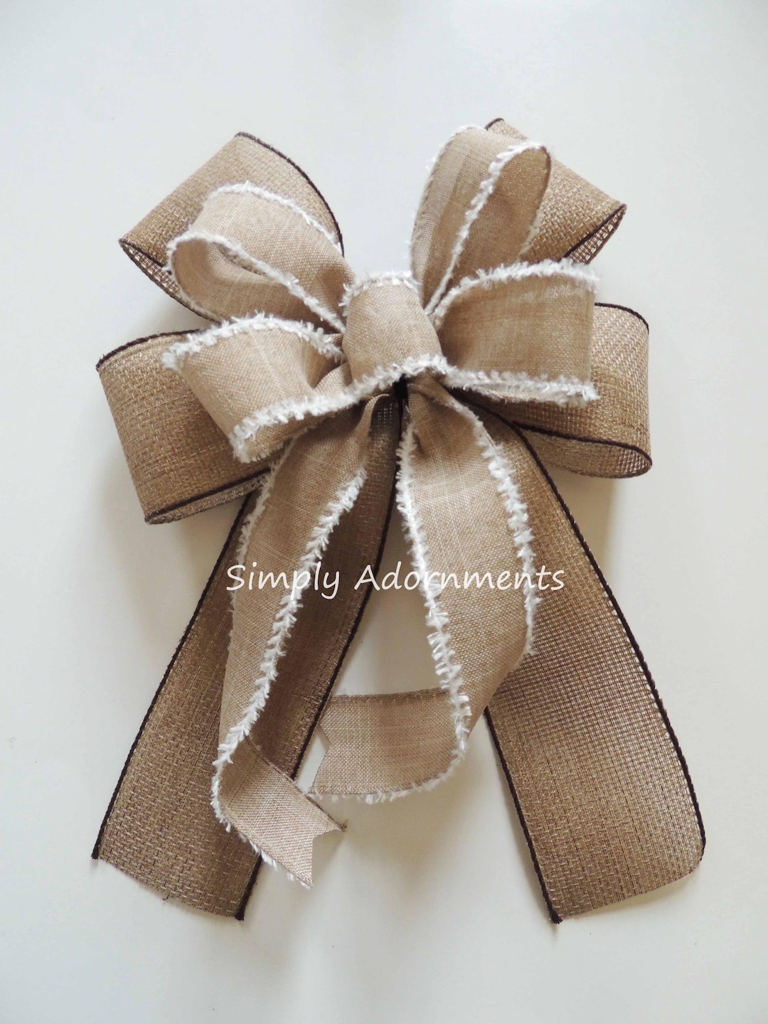 Neutral Farmhouse Bow, Burlap Farmhouse Door Bow, Door Hanger Bow ...