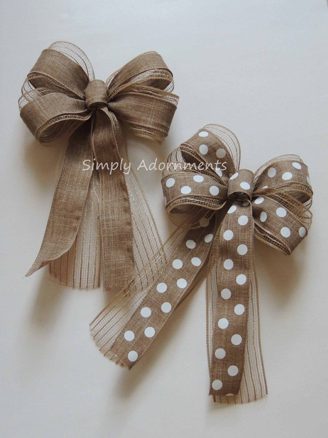 Natural Mesh Burlap Bow, Farmhouse Bow, Farmhouse Burlap Wreath Bow ...