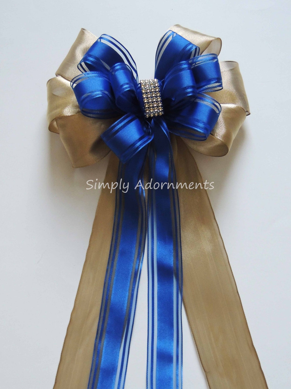 Gold Royal Blue Bow, Gold Blue Wedding Aisle Bow, Royal Blue Gold Pew ...