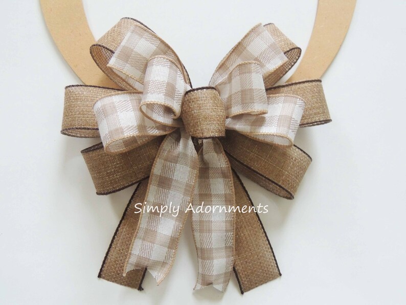 Vintage Burlap Tan Check Bow Farmhouse Tan Check Bows Rustic - Etsy