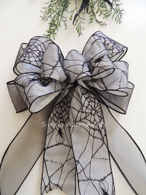 Black Lace Spider Web Bow, Halloween Spider Web Wreath Bow, Halloween ...