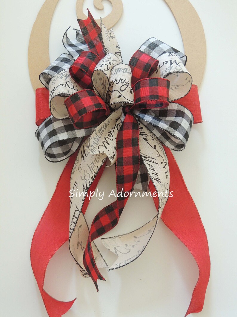 Red Black Check Christmas Tree Bow Christmas Scripts Bow Red - Etsy