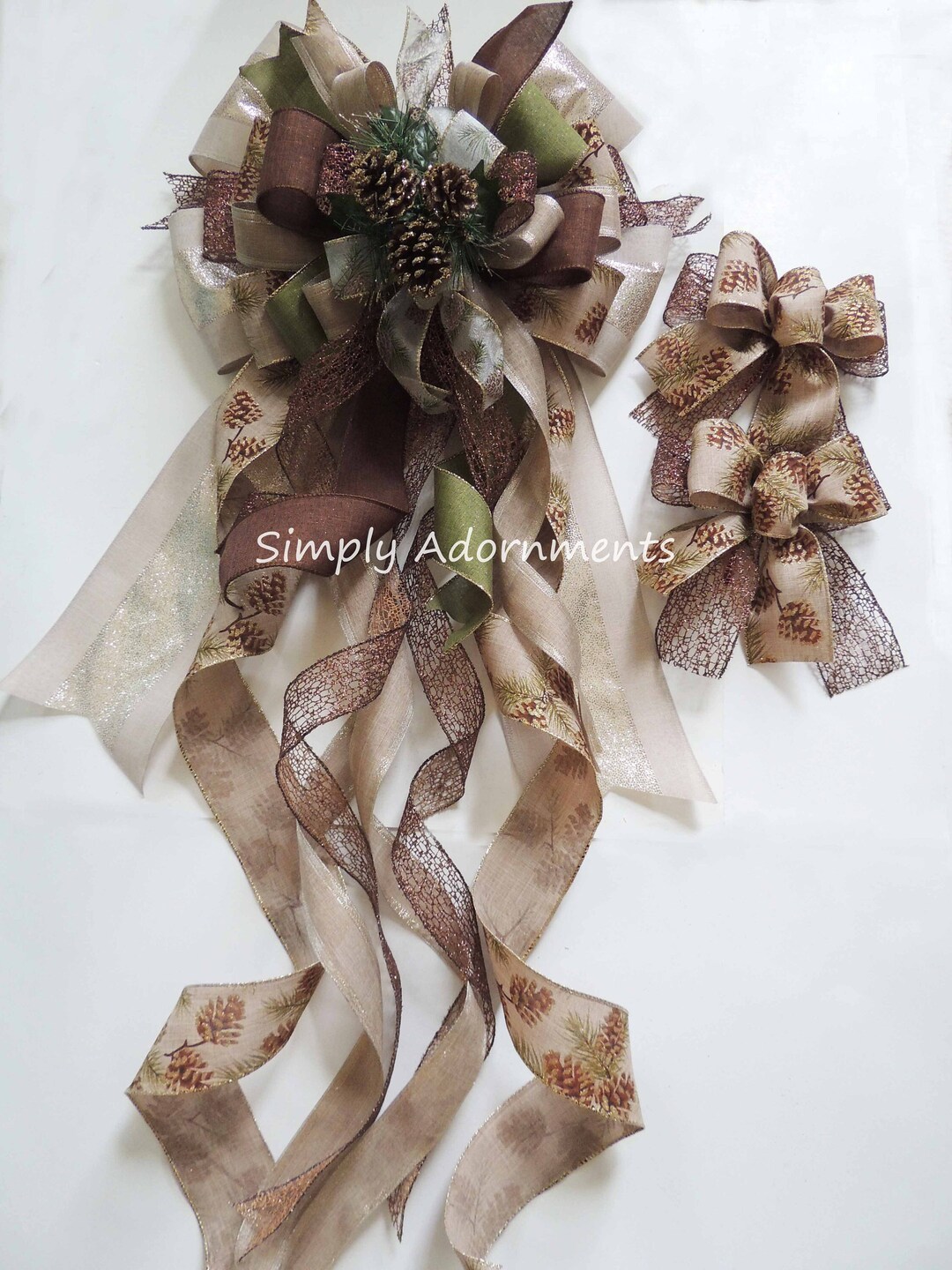 Huge Brown Pinecone Tree Topper Bow, Pine Cone Farmhouse Christmas Bow ...