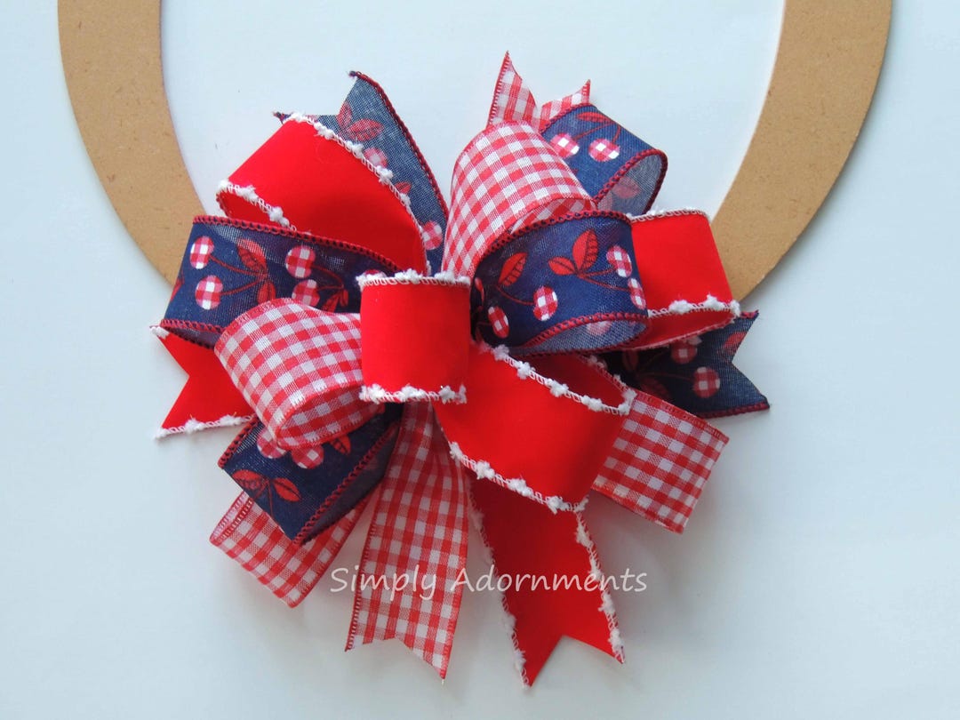 Cherry Red Check Bow, Cherry Wreath Bow, Red Check Themed Party Decor ...