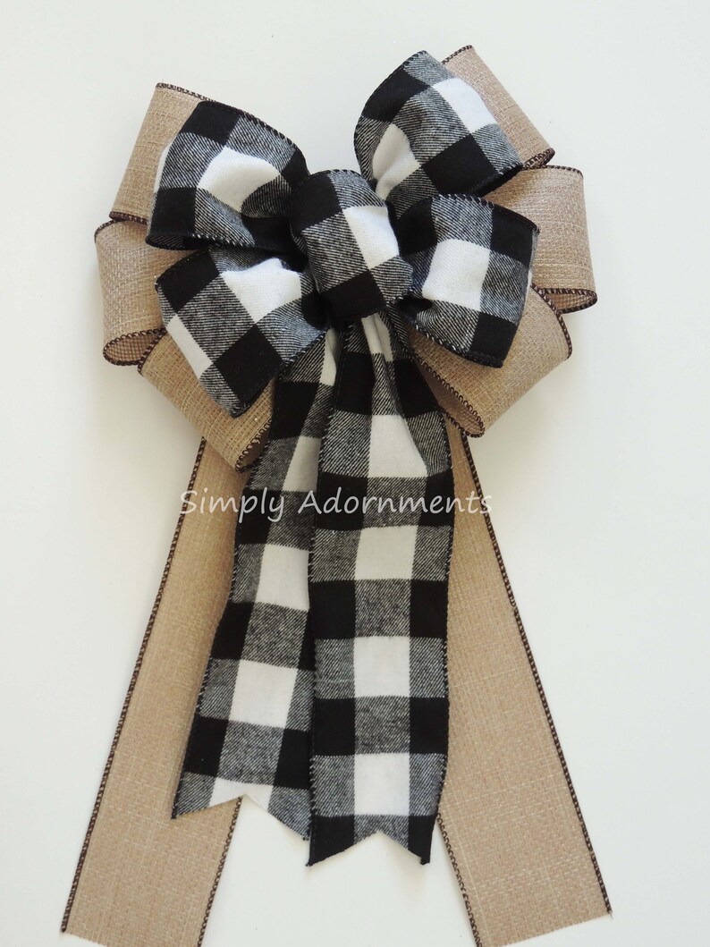 Black White Buffalo Check Wreath Bows Buffalo Plaid Wedding Etsy