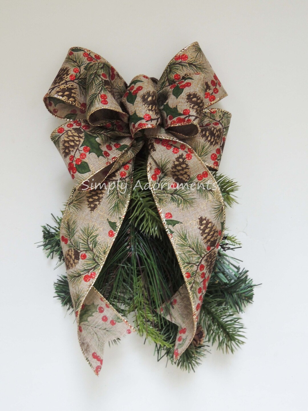 Rustic Berries Christmas Bow, Burlap Country Bow, Lantern Bow, Rustic ...