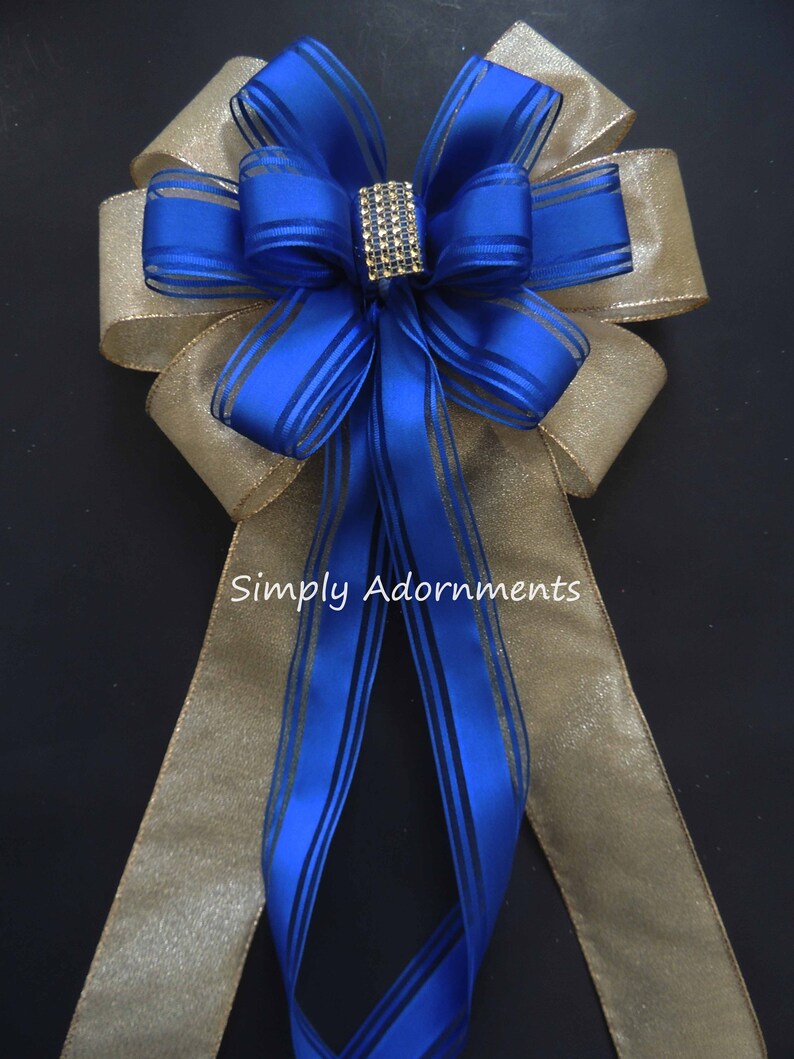 Gold Royal Blue Bow Gold Blue Wedding Aisle Bow Royal Blue | Etsy