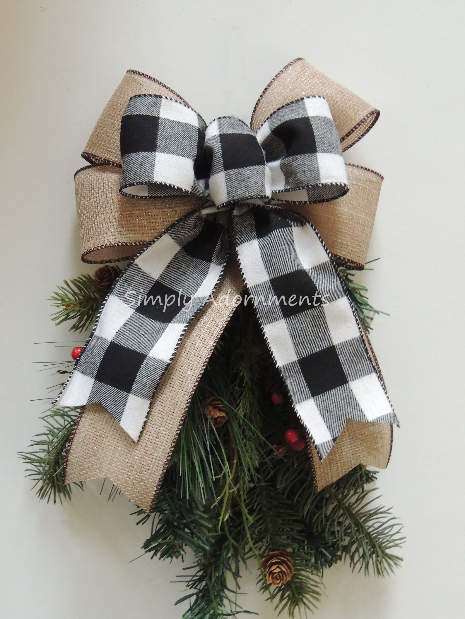 Black White Buffalo Check Bow Faux Burlap Bow Black White - Etsy