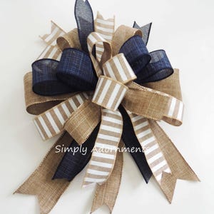 Navy Tan Farmhouse Bow, Navy Tan Wreath Bow, Cottage Wreath Bow ...