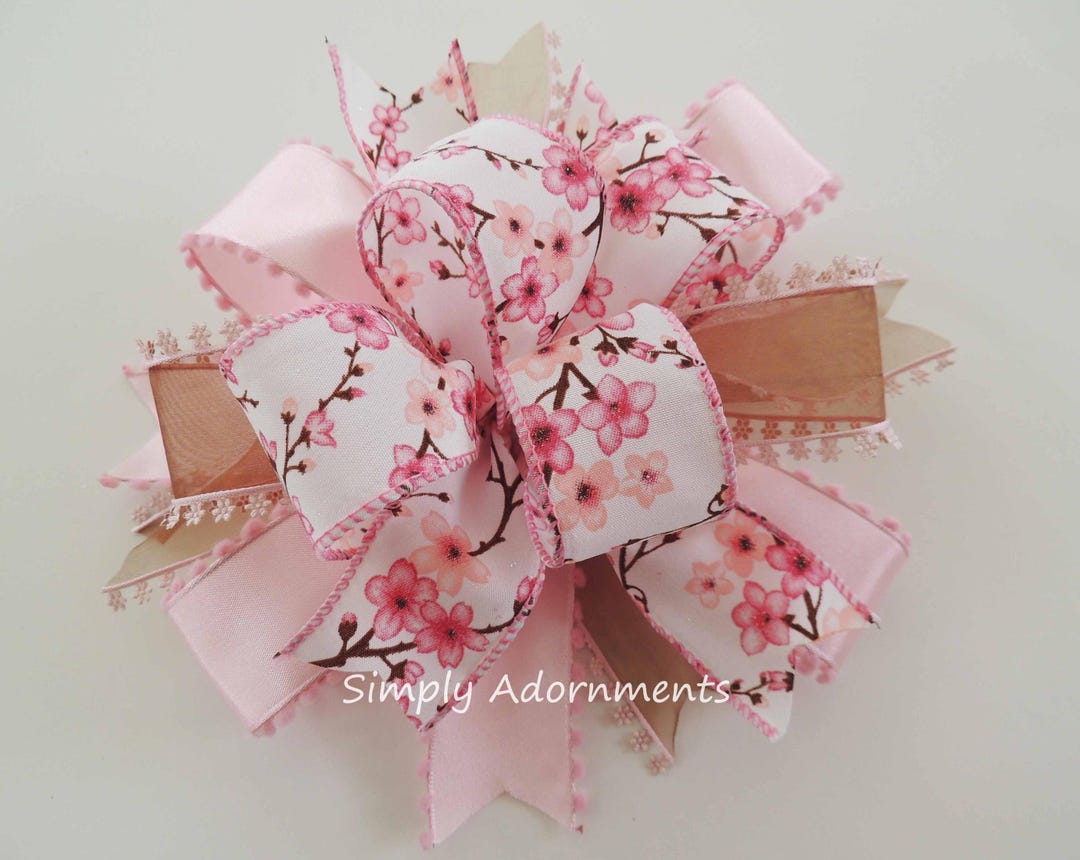 Cherry Blossom Bow, Cherry Blossom Wreath Bow, Spring Flowers Bow ...
