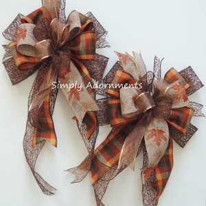 Funky Fall Plaid Bow, Fall Lantern Bow, Thanksgiving Wreath Bow, Maple ...