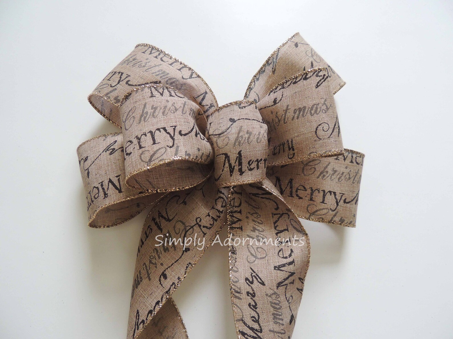 Rustic Burlap Farmhouse Christmas Bow, Christmas Holidays Script Burlap ...