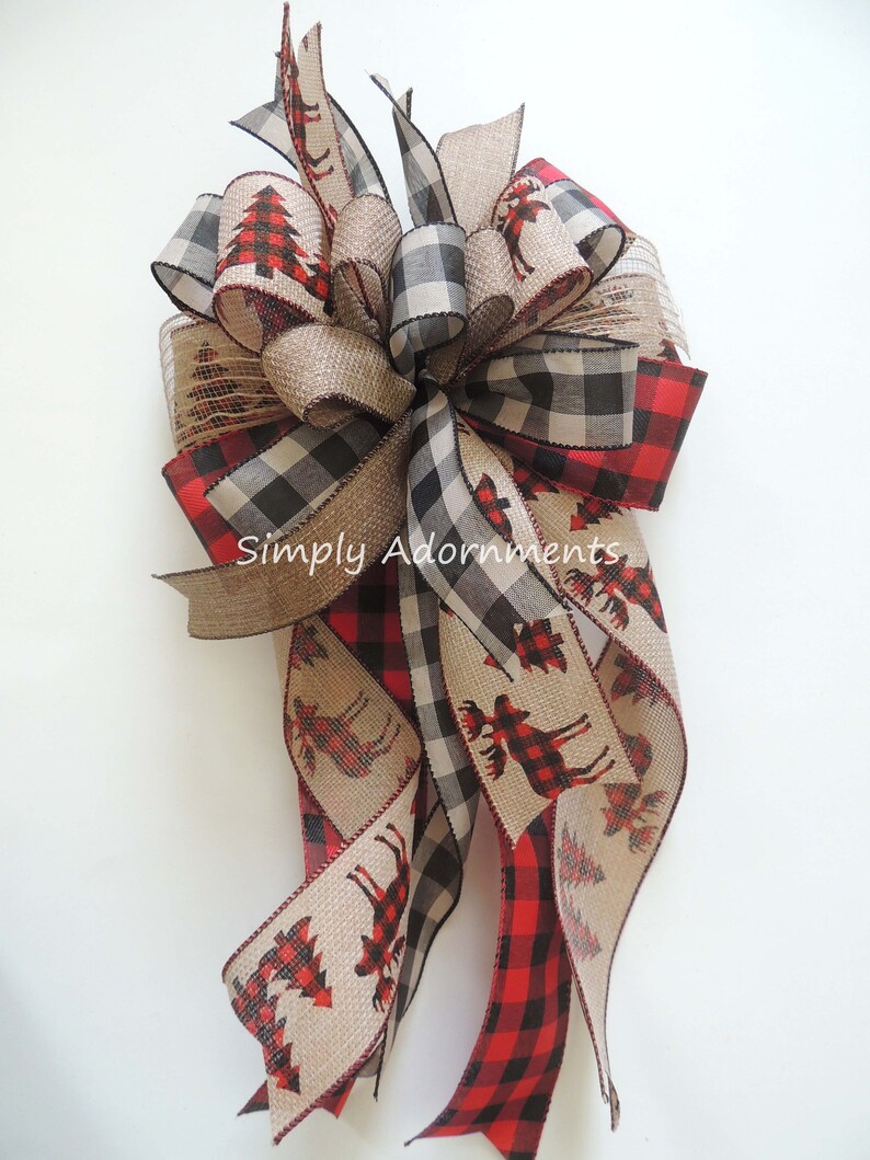 Farmhouse Christmas Bow Rustic Farmhouse Red Black Tan - Etsy