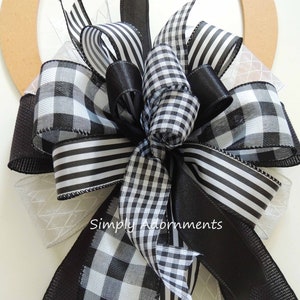 Farmhouse Navy Buffalo Check Bow, Navy White Check Bow, Navy White Door ...